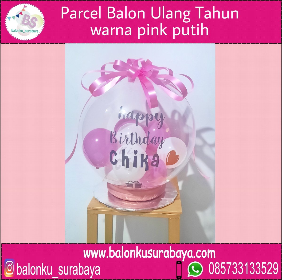 Parcel Balon Ulang Tahun Anak Warna Pink Putih – Balonku Surabaya